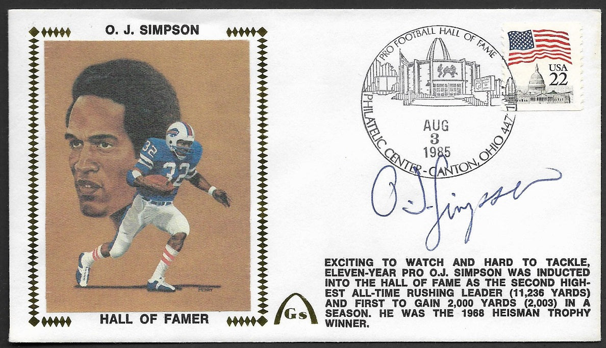 O.J. Simpson Autographed Hall Of Fame Gateway Stamp Commemorative Cach ...