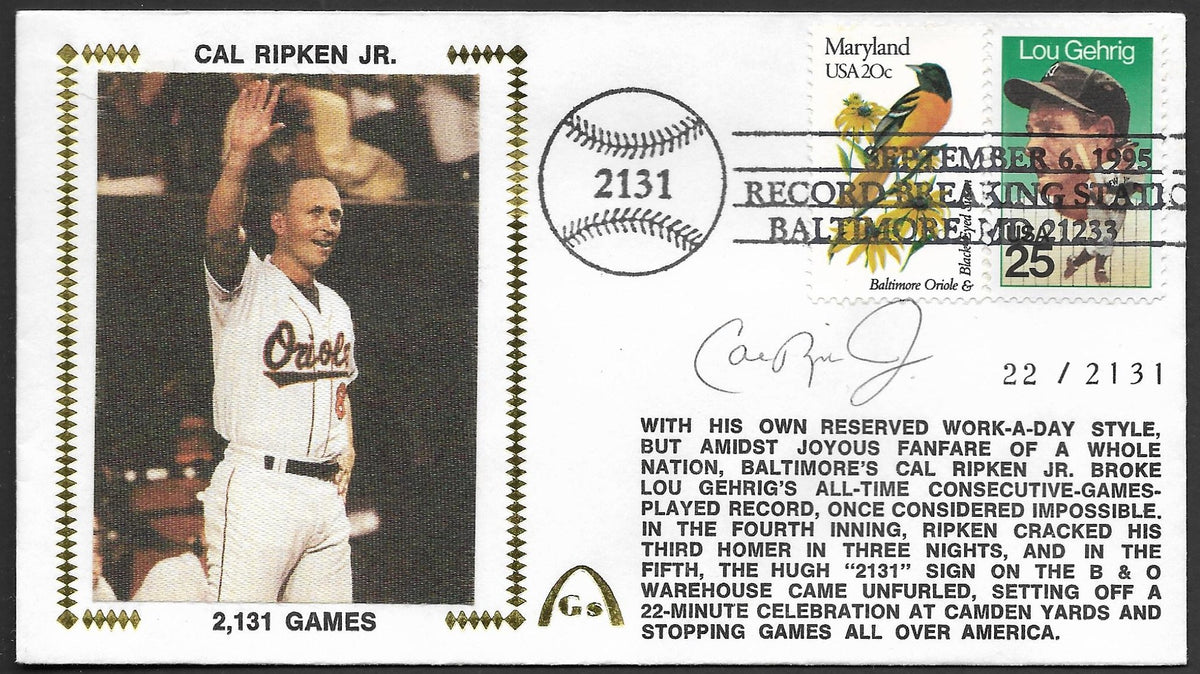 Cal Ripken Jr Autographed Numbered 2131 Games (22 of 2131) Gateway Sta ...
