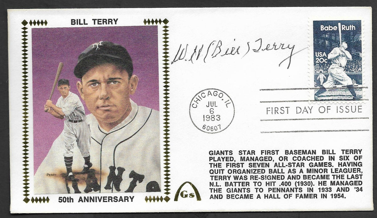 Bill Terry Autographed All Star Anniversary & Babe Ruth USPS Stamp Fir ...