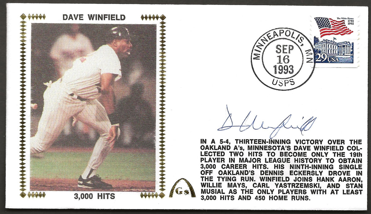 Dave Winfield Autographed 3,000 Hits Gateway Stamp Cachet Envelope - M ...