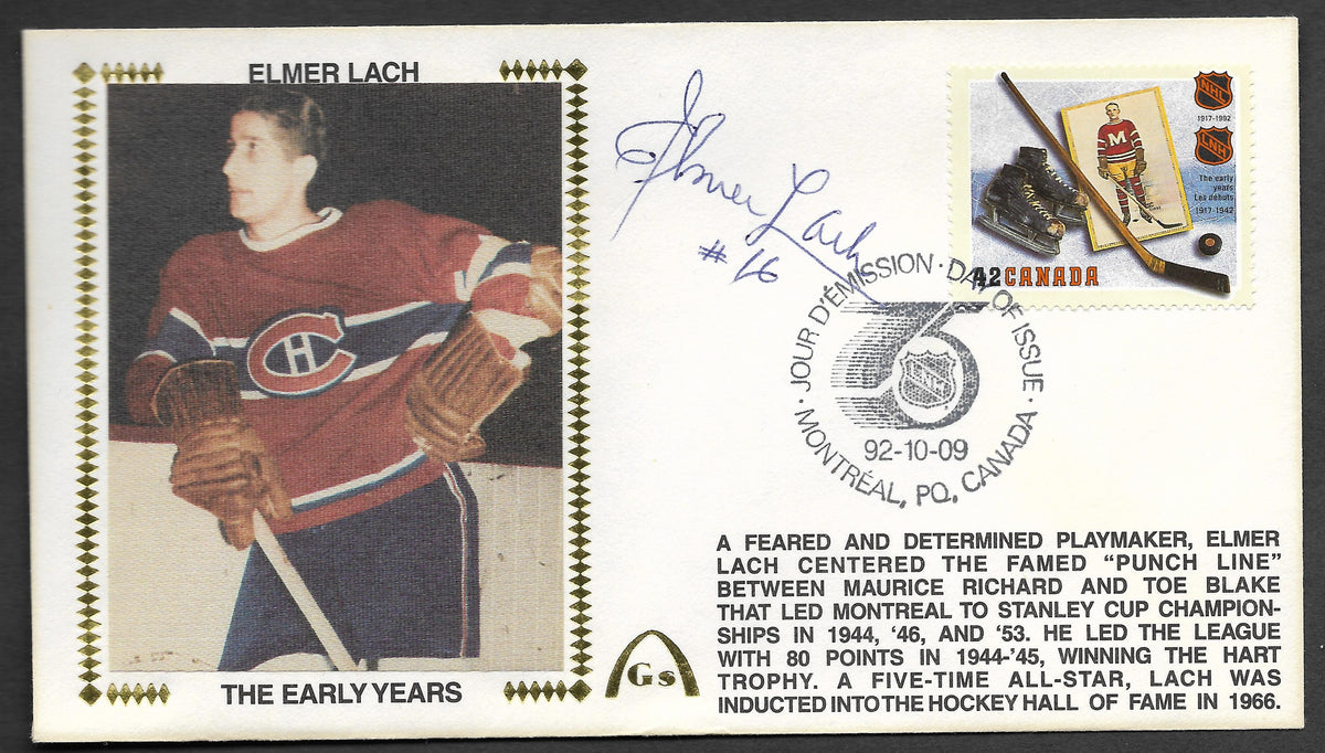 Elmer Lach Autographed Canada Post First Day of Issue Gateway Stamp En ...