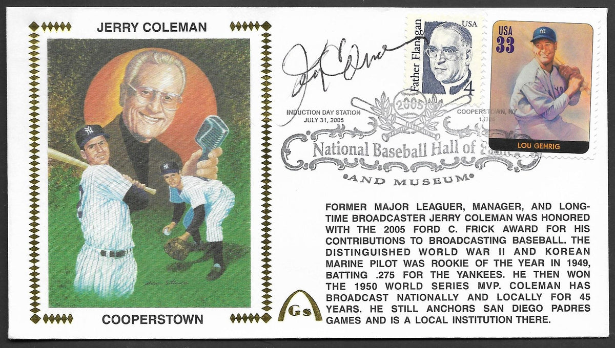 Jerry Coleman Hall Of Fame Gateway Stamp Envelope - Autographed w/ HOF ...