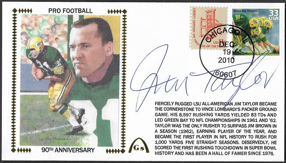 Jim Taylor Autographed Pro Football 90th Anniversary Gateway Stamp Com ...