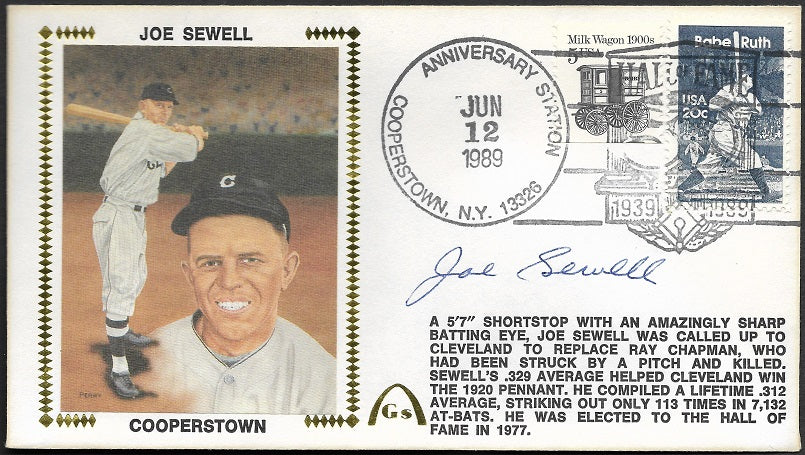 Joe Sewell Autographed Hall Of Fame 50th Anniversary Gateway Stamp Env ...