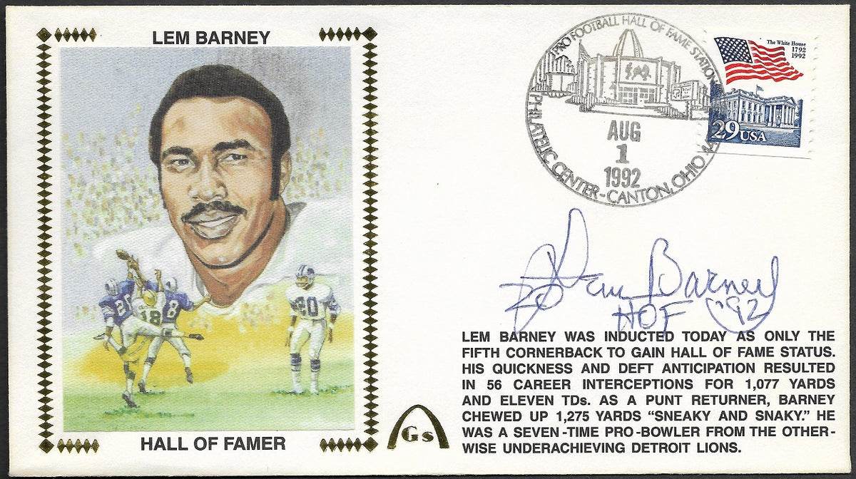 Lem Barney Autographed Hall Of Fame Gateway Stamp Commemorative Cachet ...