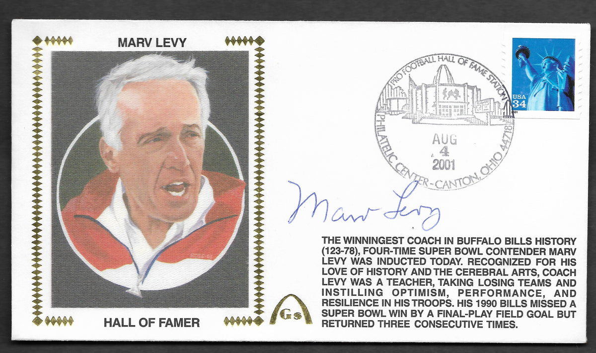 Marv Levy Autographed Hall Of Fame Gateway Stamp Commemorative Cachet ...