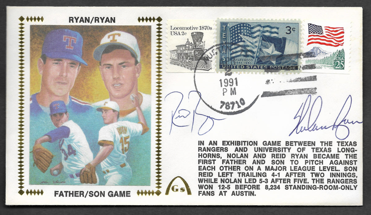 Nolan Ryan & Reid Ryan Father Son Game Autographed Gateway Stamp Envel ...