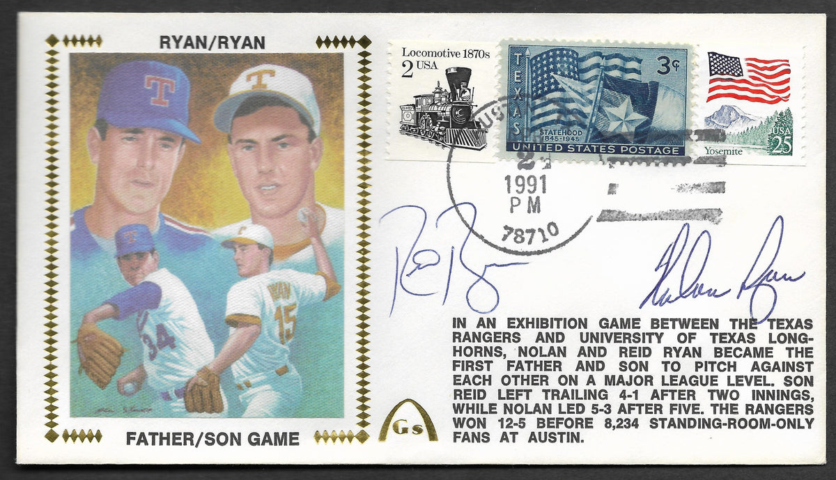 Nolan Ryan & Reid Ryan Father Son Game Autographed Gateway Stamp Envel ...