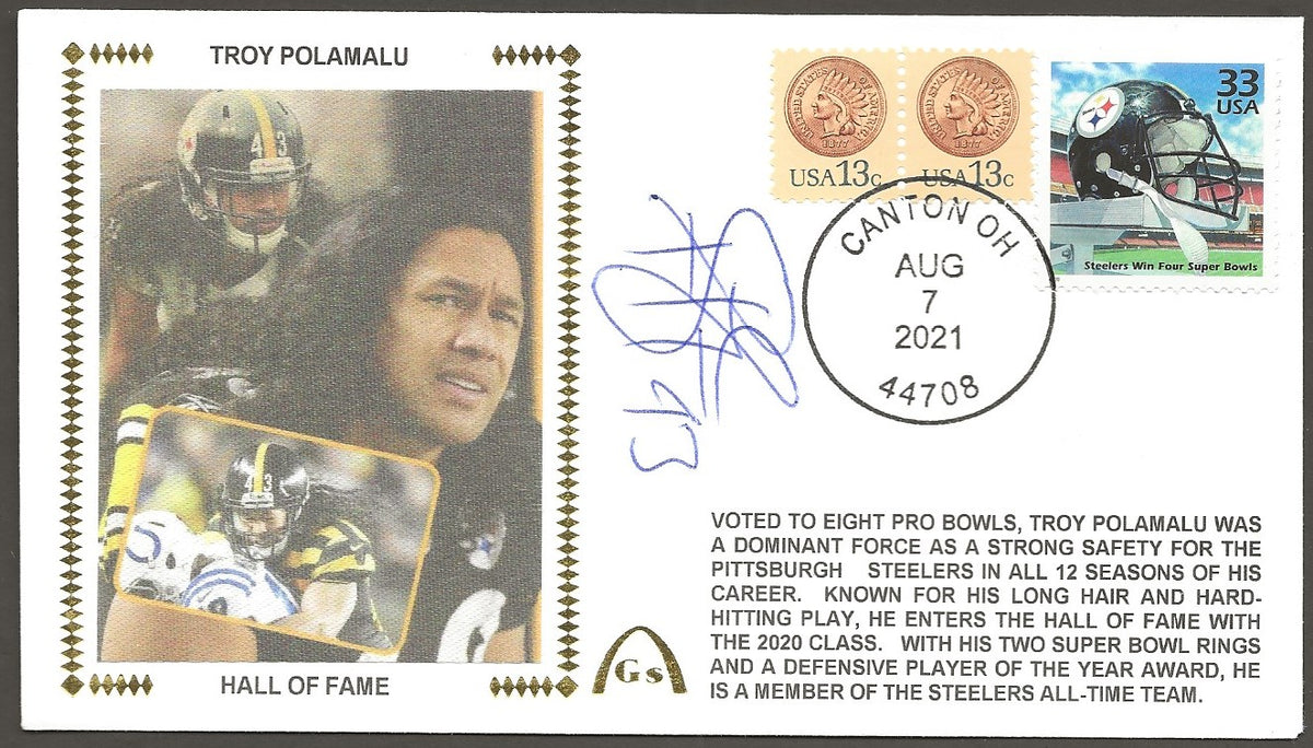 Troy Polamalu Autographed Hall Of Fame Gateway Stamp Envelope - Pittsb ...
