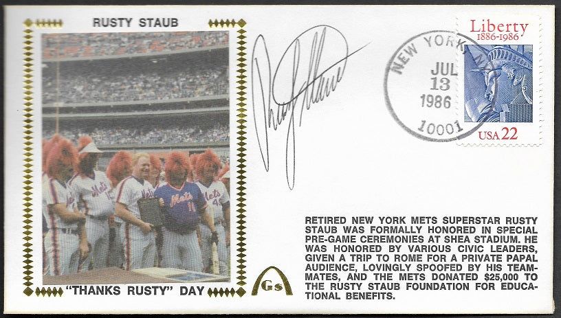 Rusty Staub Autographed Thanks Rusty Day Gateway Stamp Cachet Envelope ...