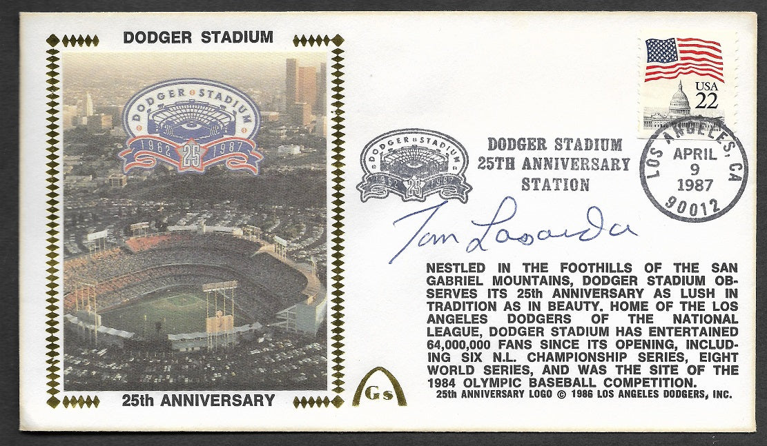 Tom Lasorda Autographed Dodger Stadium 25th Anniversary Gateway Stamp ...